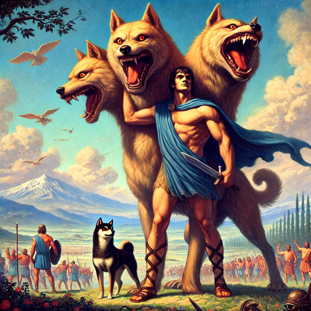 ギリシャ神話With柴犬：ヘラクレスの十二の試練【⑫ケルベロスを冥界から連れ出す試練】 | AIと語る-世界のむかし話