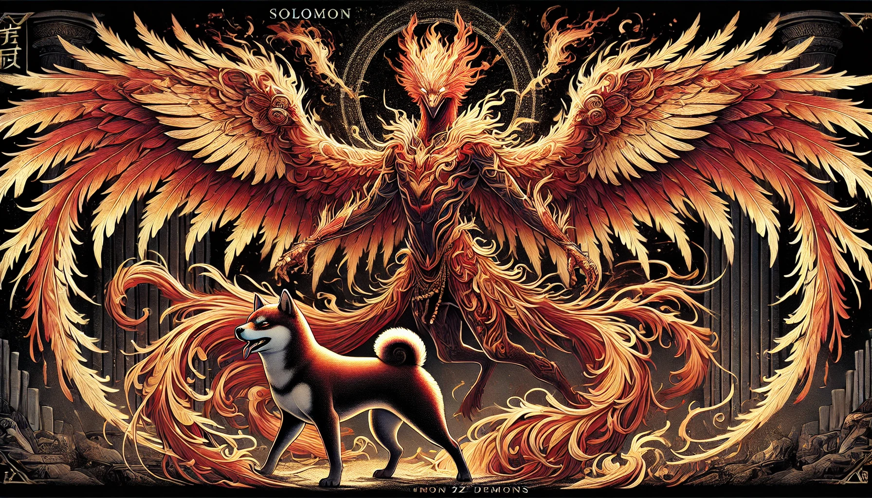 ソロモン72柱の悪魔フェニックスWITH柴犬：脅威の再生力をもつ不死身の炎 | AIと語る-世界のむかし話